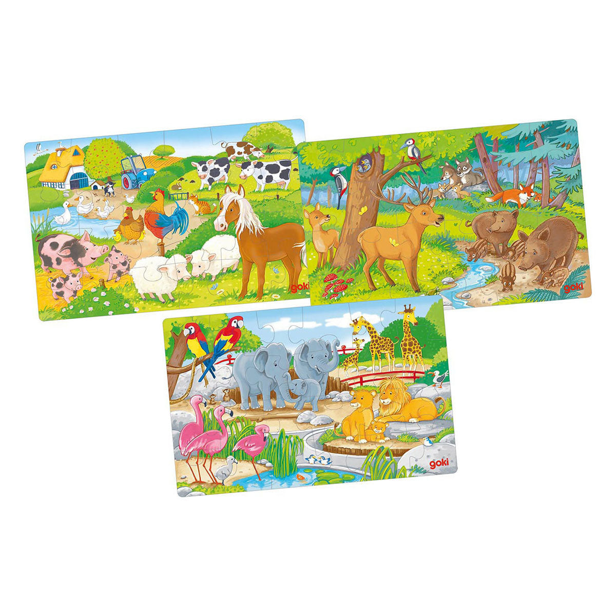 Goki houten legpuzzel dieren, set van 3 – Fietsweb.nl